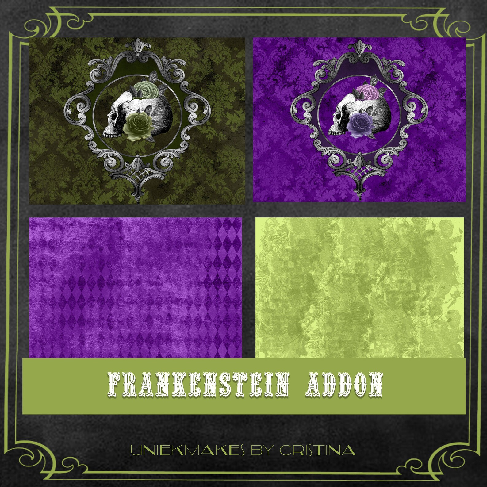 Frankenstein Junk Journal Kit Add-on, Backgrounds, Digital, Download ...