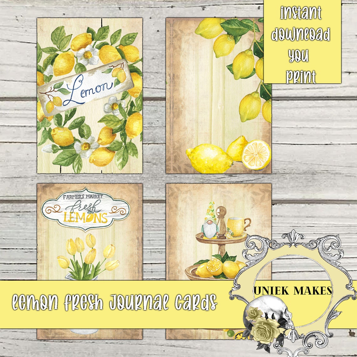 Lemon Fresh Journal Cards, Junk Journal, Mixed Media, Ephemera, Digital ...
