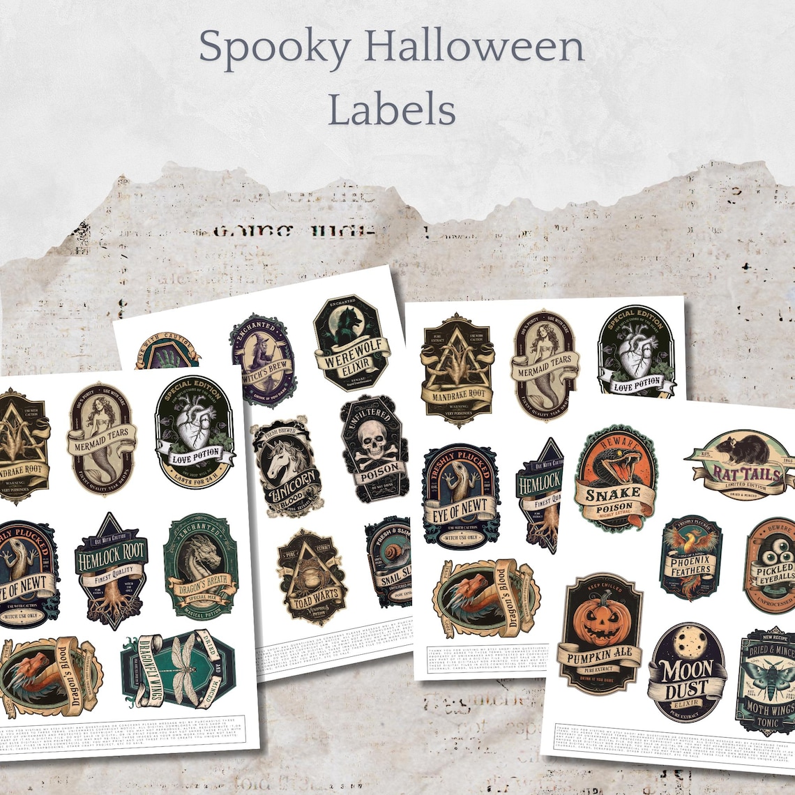 Spooky Halloween Labels, , Digital, Download, Printable, Ephemera ...