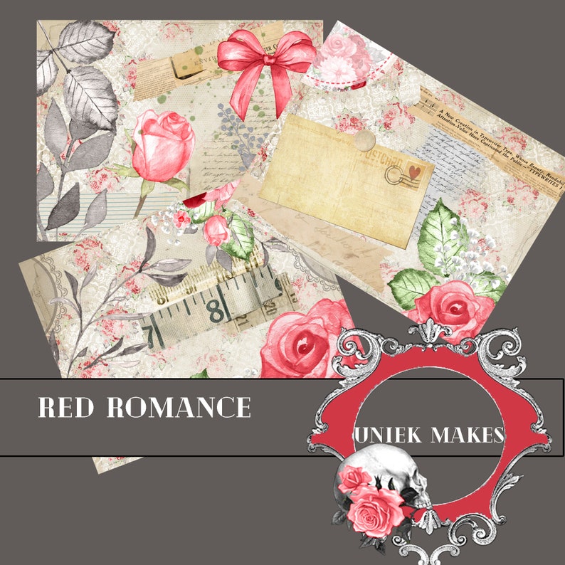 Red Romance Junk Journal Pages, Digital, Download, Printable, Ephemera ...