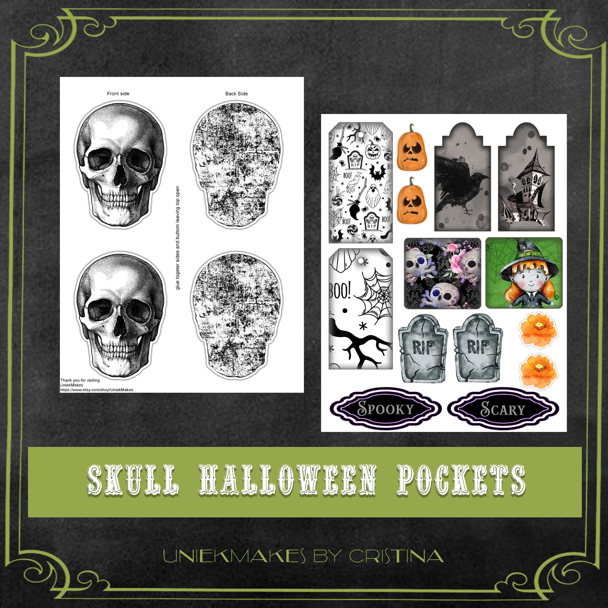 Halloween Skull Pockets Loaded Pockets Halloween Ephemera - Etsy