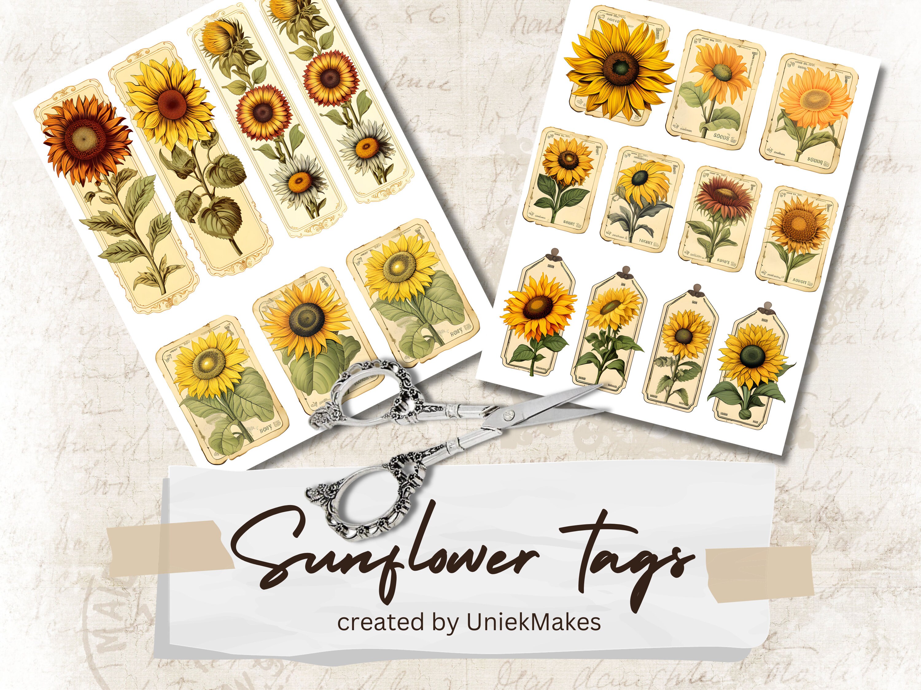 Sunflower Journal Tags, Junk Journal Ephemera, Fussy Cut, Printable ...
