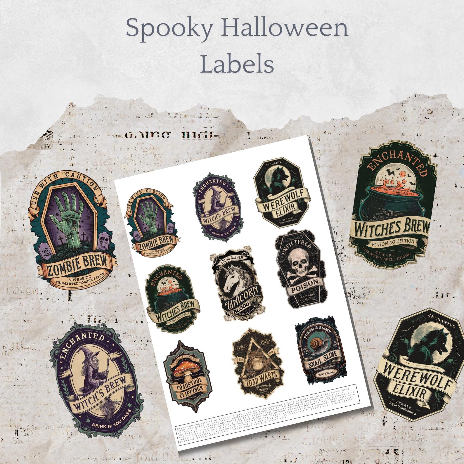 Spooky Halloween Labels, , Digital, Download, Printable, Ephemera ...
