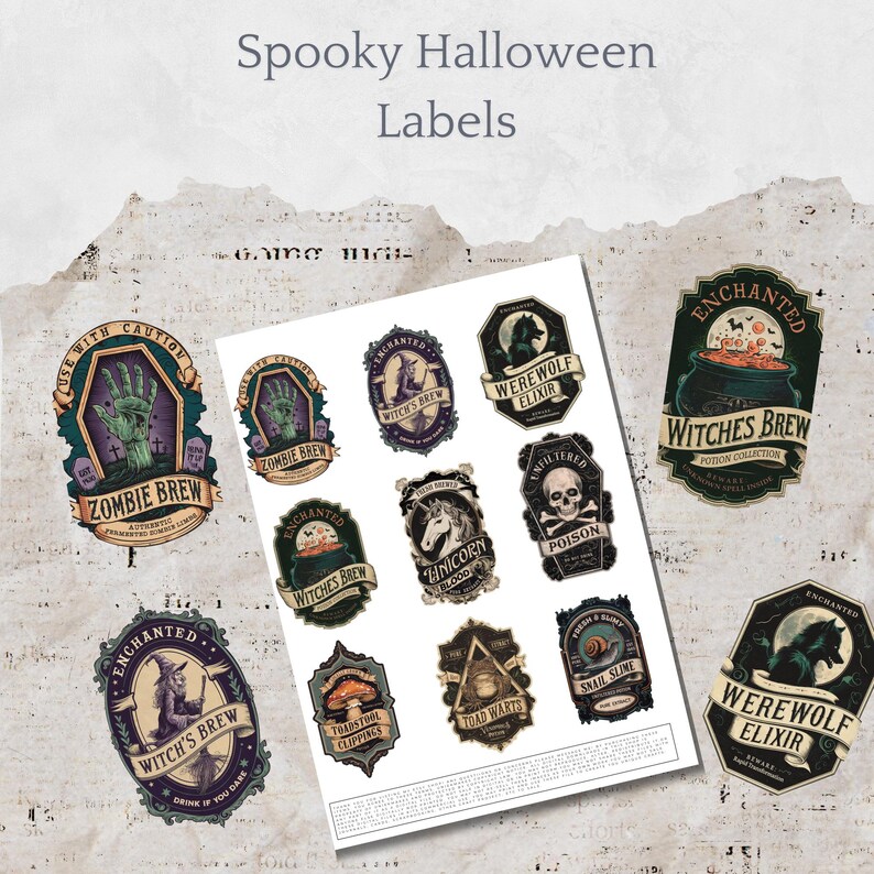 Spooky Halloween Labels, , Digital, Download, Printable, Ephemera ...
