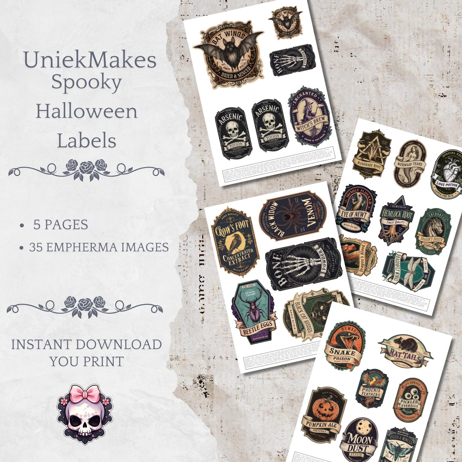 Spooky Halloween Labels, , Digital, Download, Printable, Ephemera ...