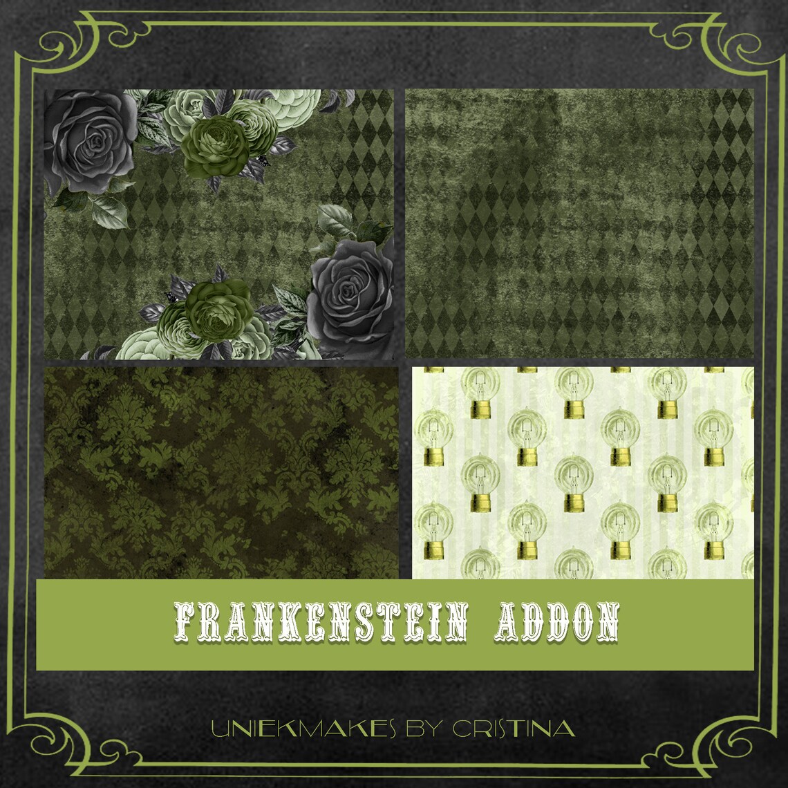 Frankenstein Junk Journal Kit Add-on, Backgrounds, Digital, Download ...