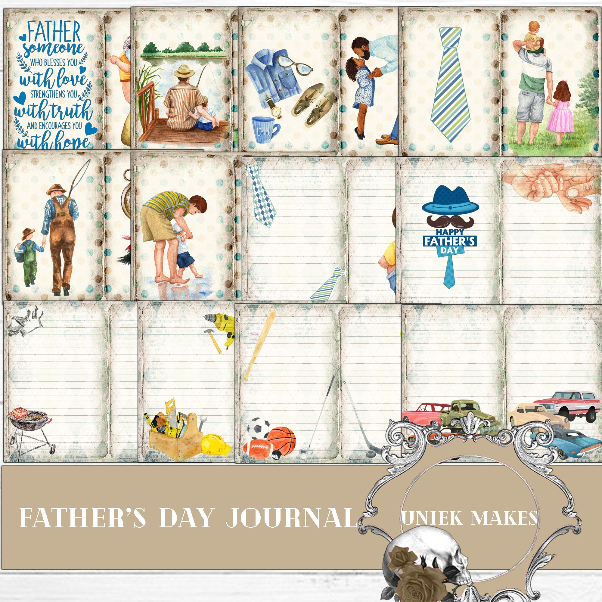 Father's Day Junk Journal Pages, Digital, Download, Printable, Ephemera ...