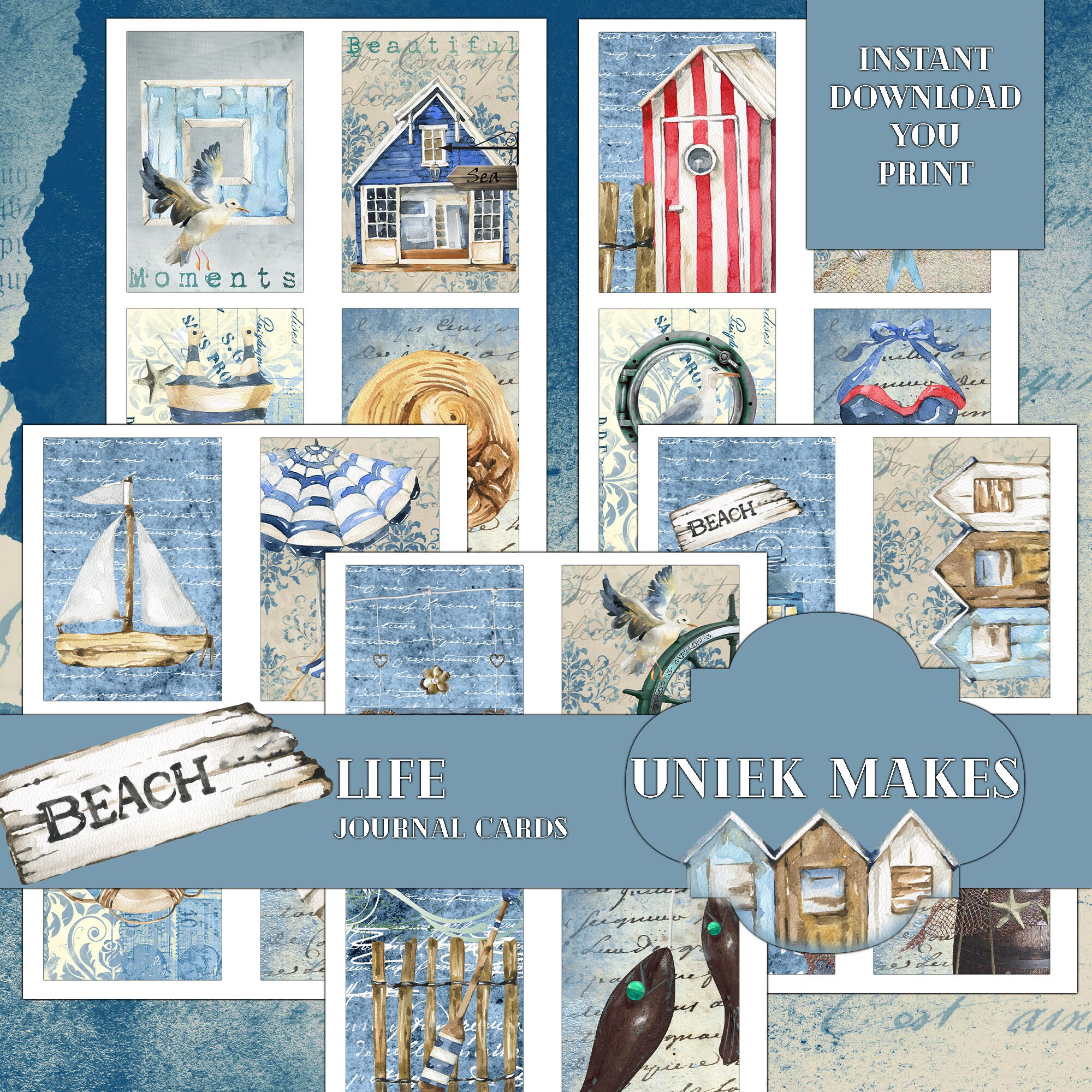 Day at the Beach Journal Cards Junk Journal Mixed Media - Etsy