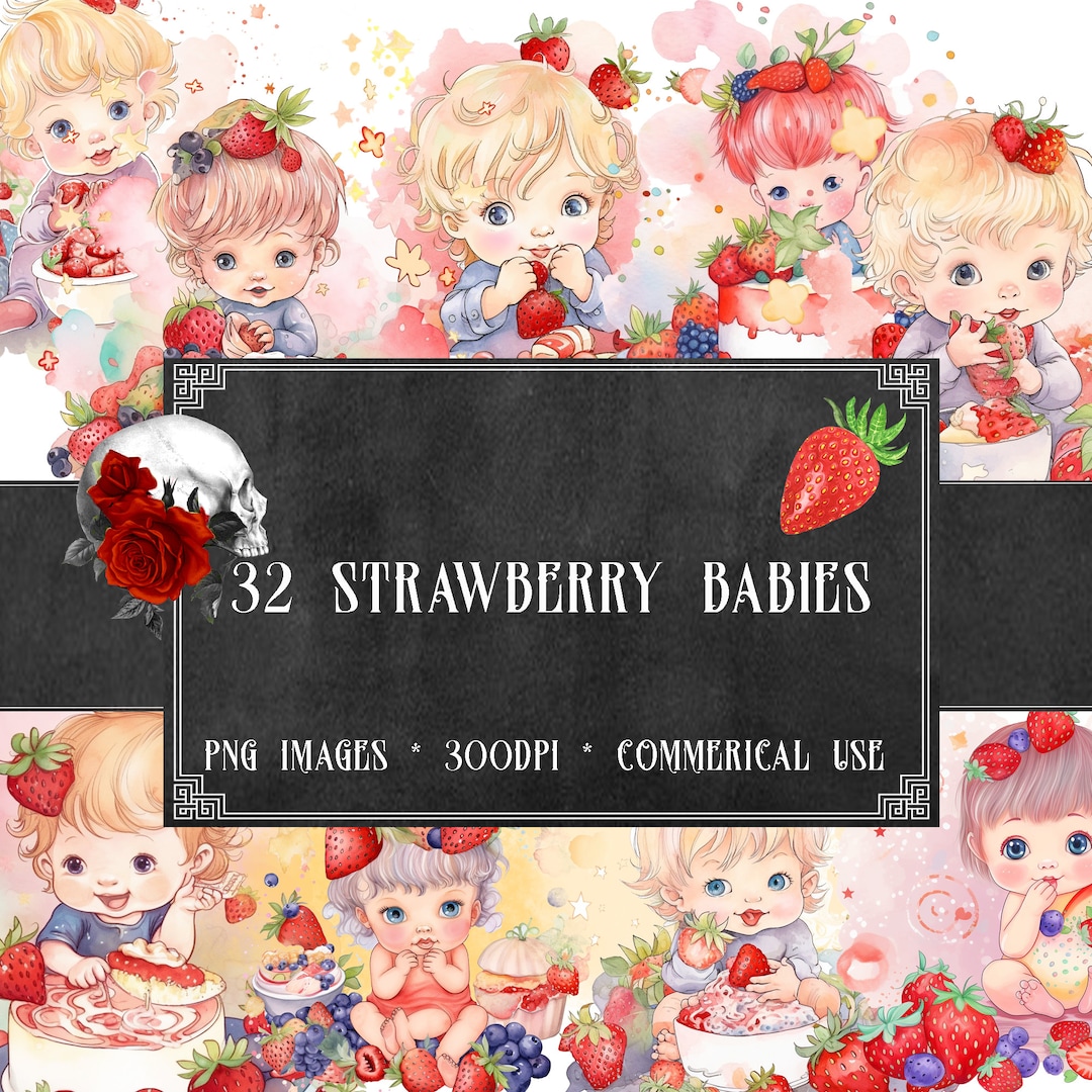 Watercolor Strawberry Baby Clipart - Digital Png Strawberry Babies With ...