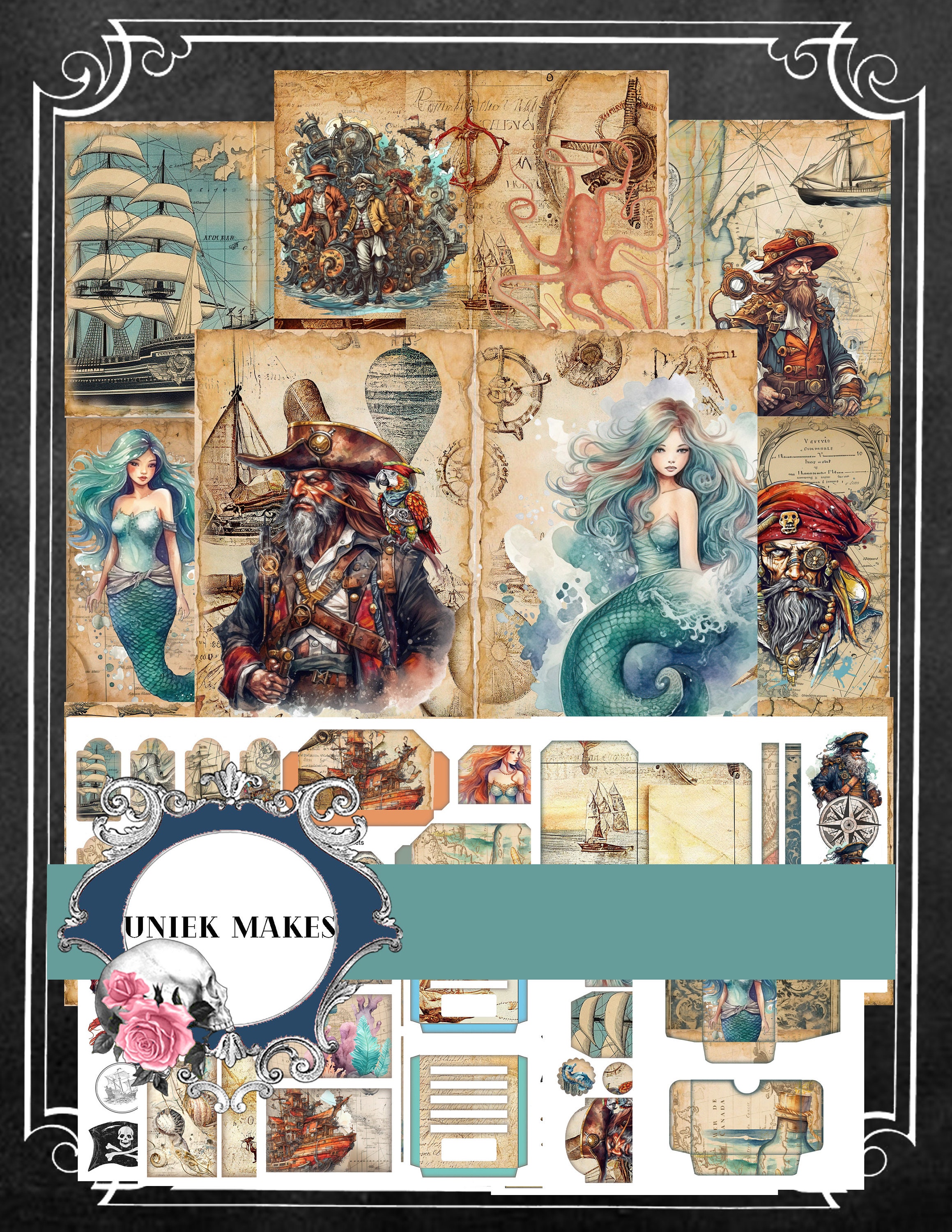 Pirate Junk Journal Kit, Nautical, Digital, Download, Printable ...
