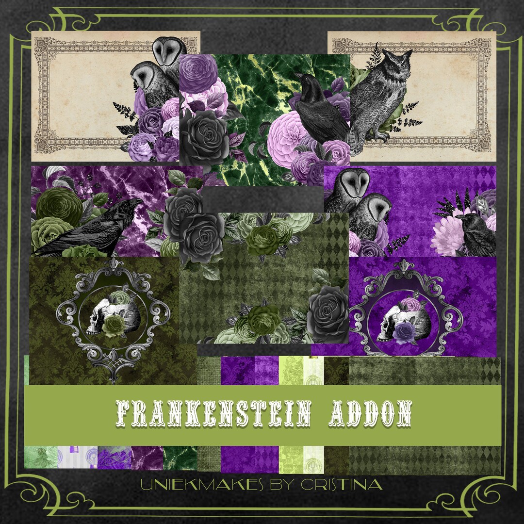 Frankenstein Junk Journal Kit Add-on, Backgrounds, Digital, Download ...