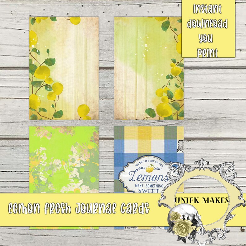 Lemon Fresh Journal Cards, Junk Journal, Mixed Media, Ephemera, Digital ...