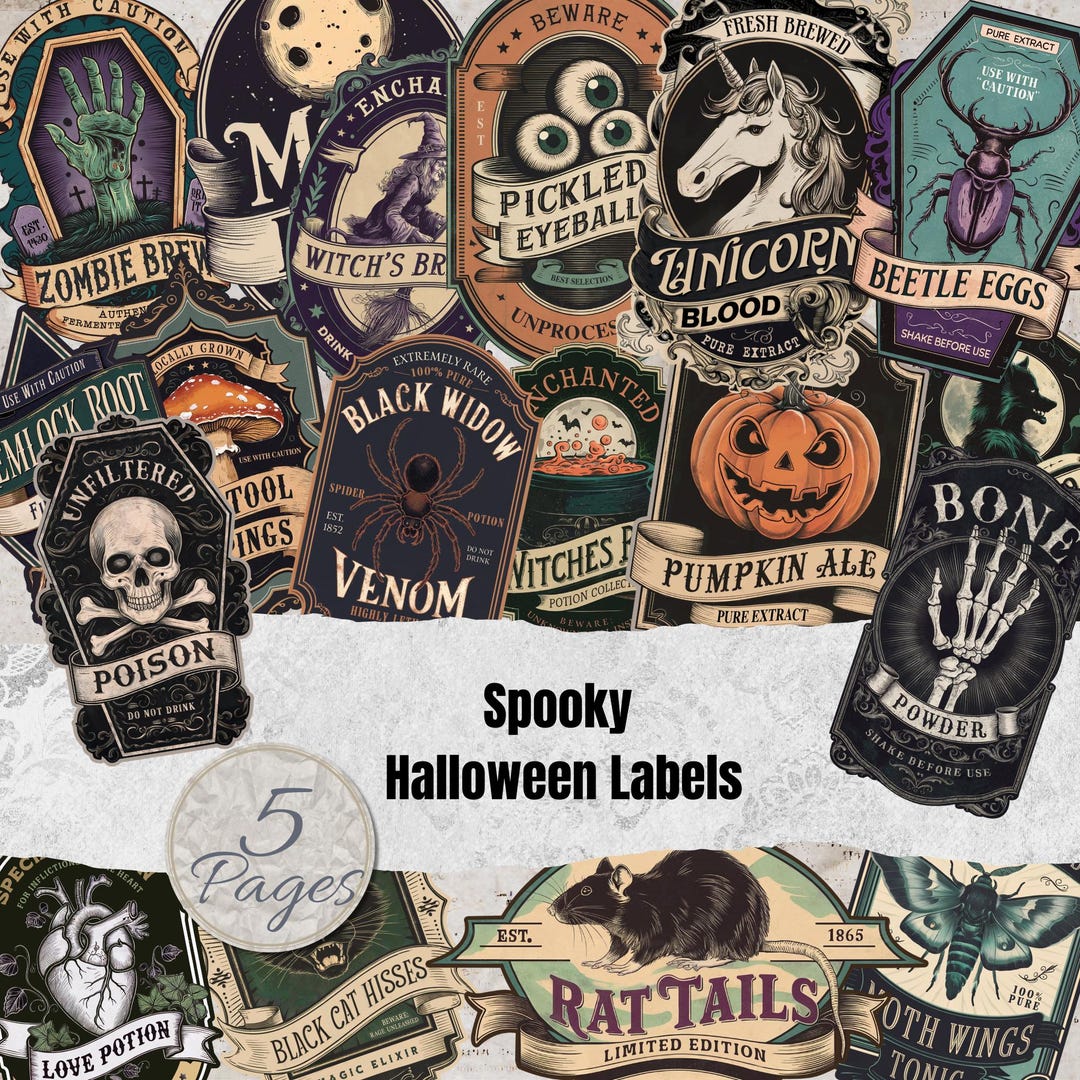 Spooky Halloween Labels, , Digital, Download, Printable, Ephemera ...