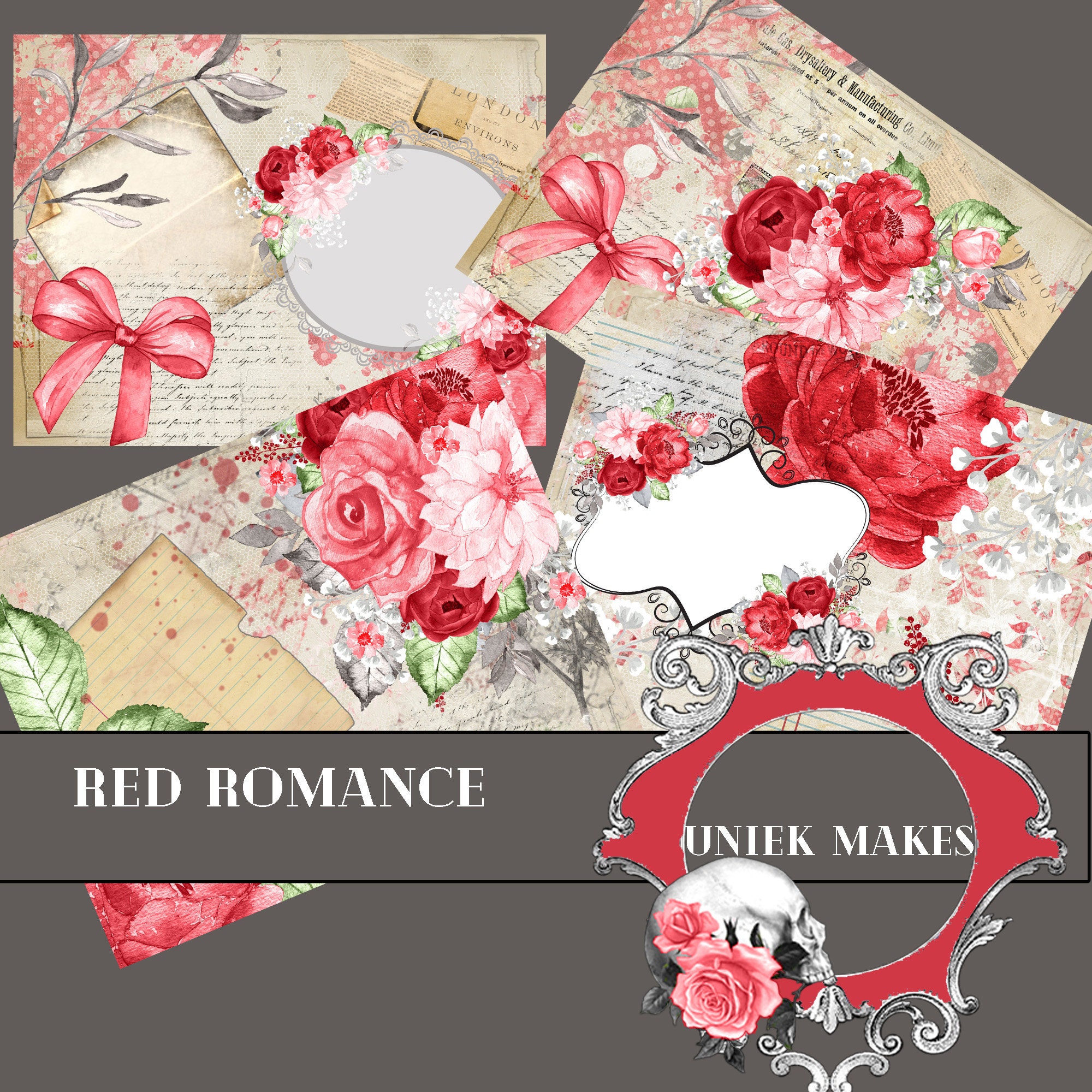 Red Romance Junk Journal Pages, Digital, Download, Printable, Ephemera ...