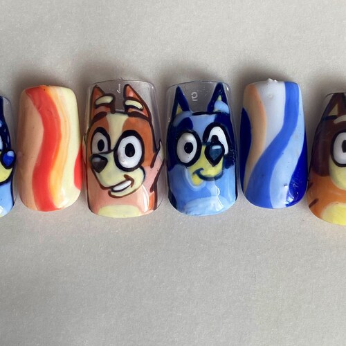 Cartoon Bluey-style Press on Nails - Etsy