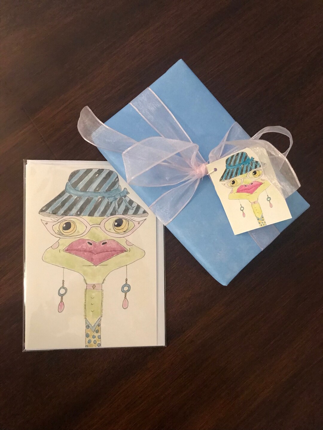 Eme Emu Greeting Card - Turquoise and Black Striped Hat - Etsy