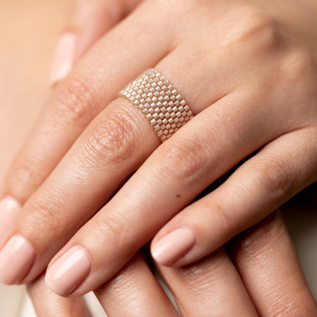 Alabaster - High-end Beaded Ring, Seed Bead Ring, Bead Woven Band Ring ...