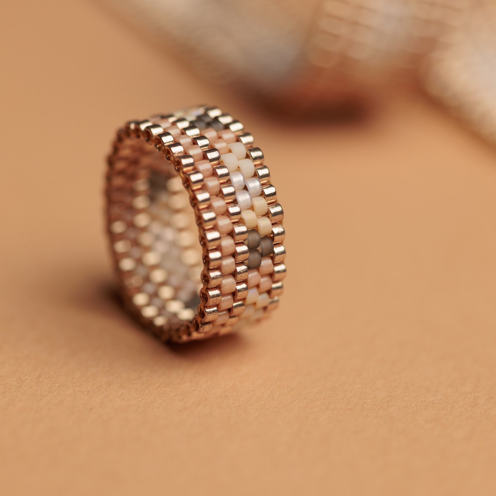 Blush - High-end Beaded Ring, Seed Bead Ring, Bead Woven Band Ring,seed ...