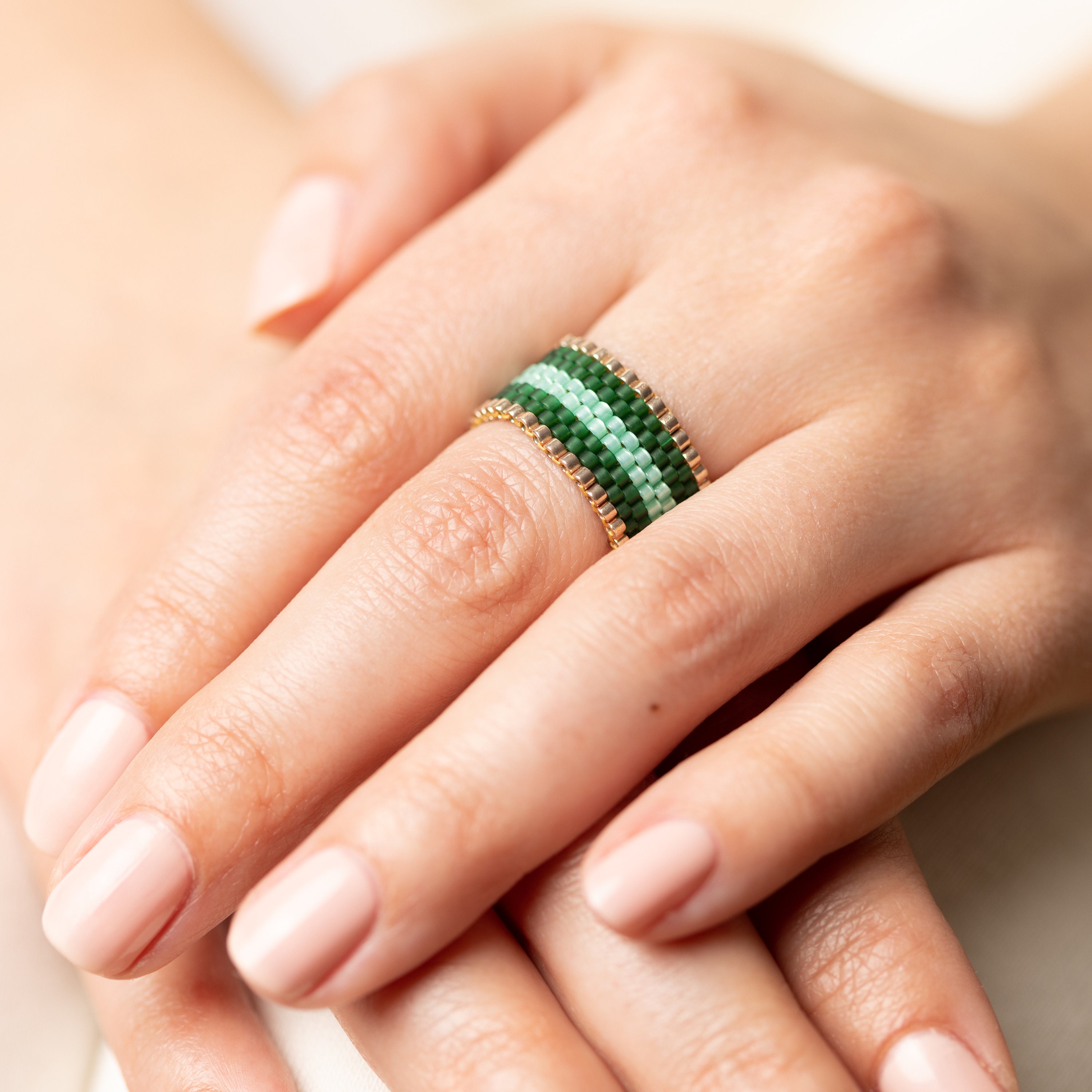 Emerald's Magic High-end Beaded Ring, Seed Bead Ring, Bead Woven Band ...