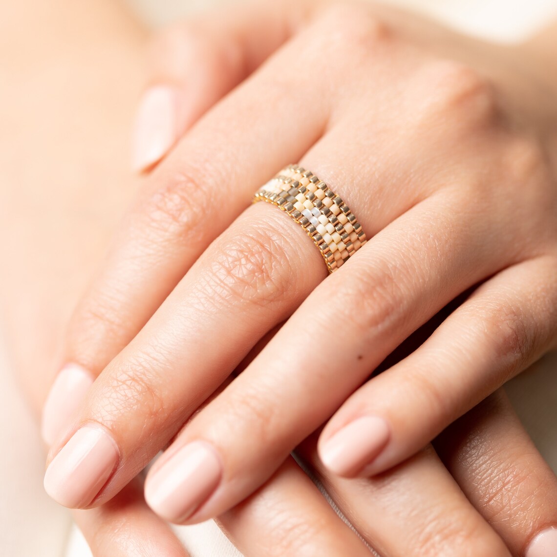 Blush - High-end Beaded Ring, Seed Bead Ring, Bead Woven Band Ring,seed ...