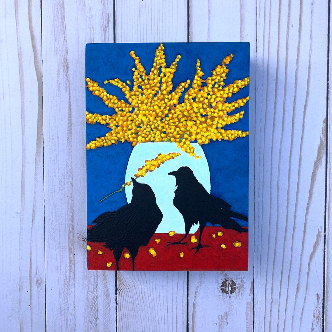 Flowers in Vase Painting Original Painting of Crows - Etsy