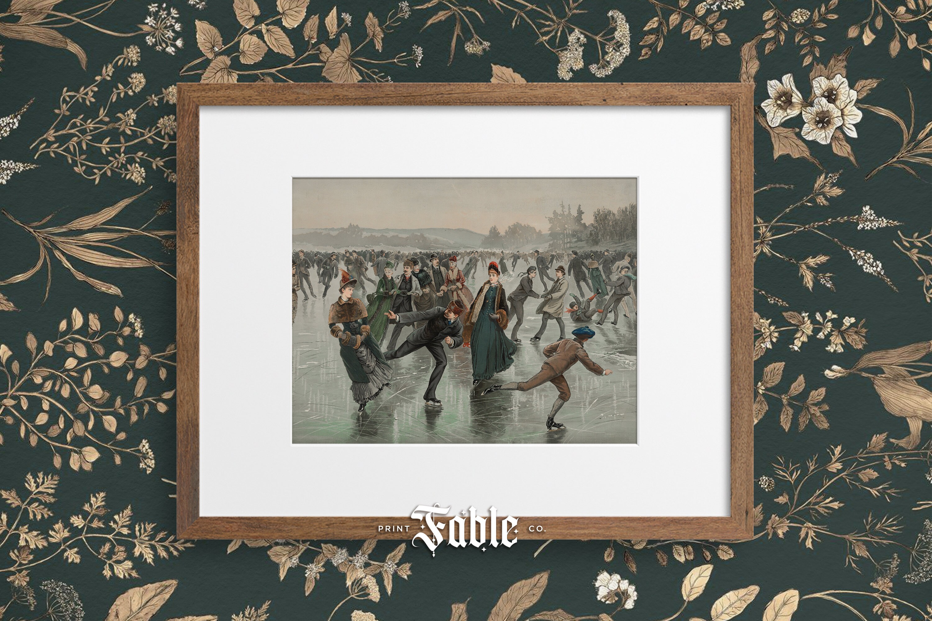 Vintage Ice Skating Artwork | Printable Winter Skaters on Frozen Lake ...