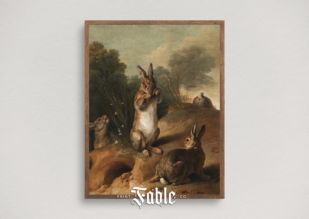 Down the Rabbit Hole | Printable Rabbit Wall Art | Painting of Bunnies ...