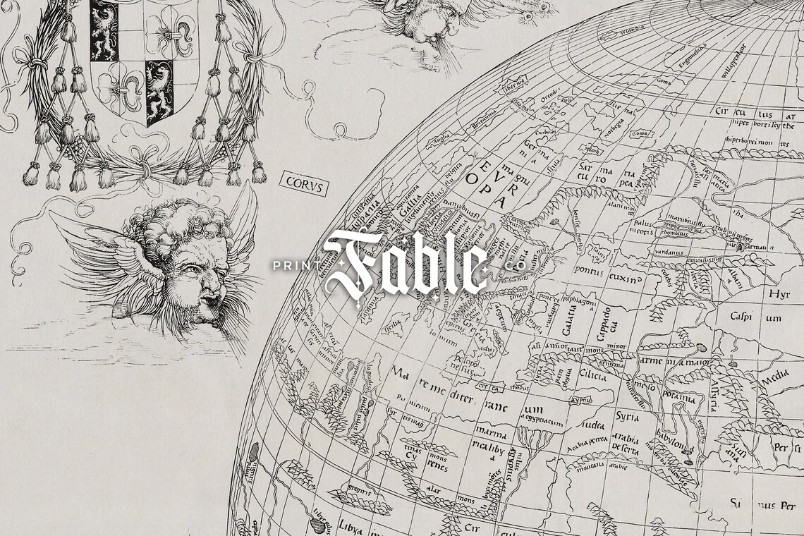 Vintage Map Set of 2 Illustrations Antique World Map Prints Printable ...