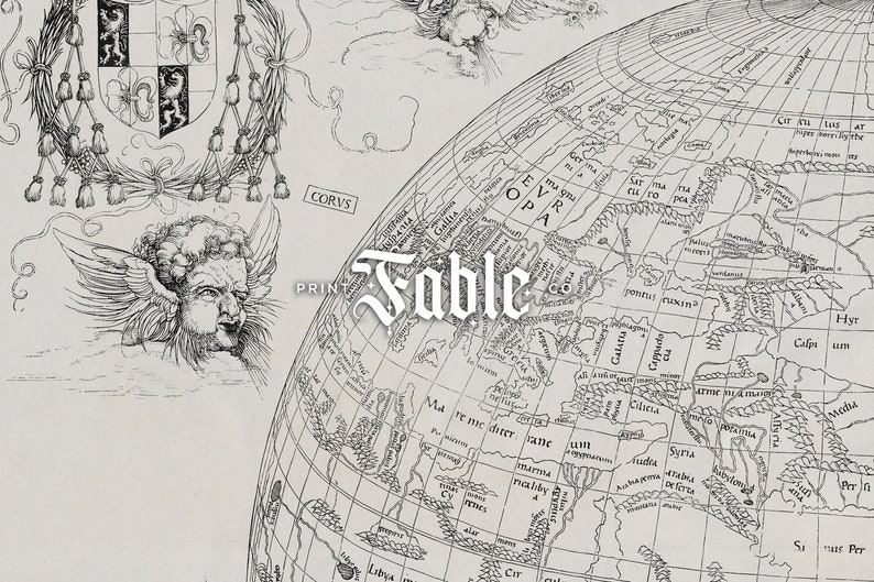 Vintage Map Set of 2 Illustrations Antique World Map Prints Printable ...