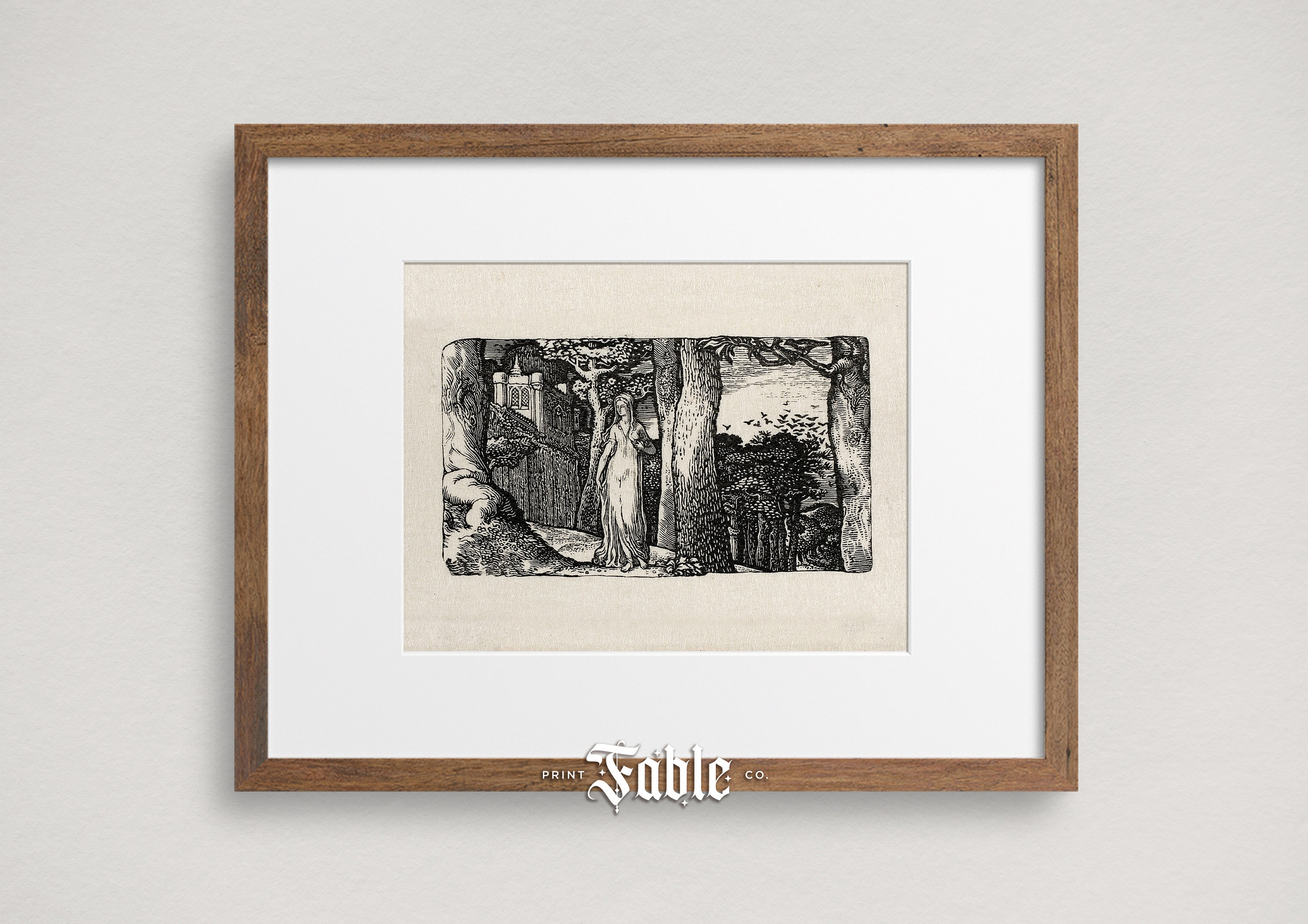 Woman in the Woods Woodcut | Vintage Fairytale Castle Print | Printable ...
