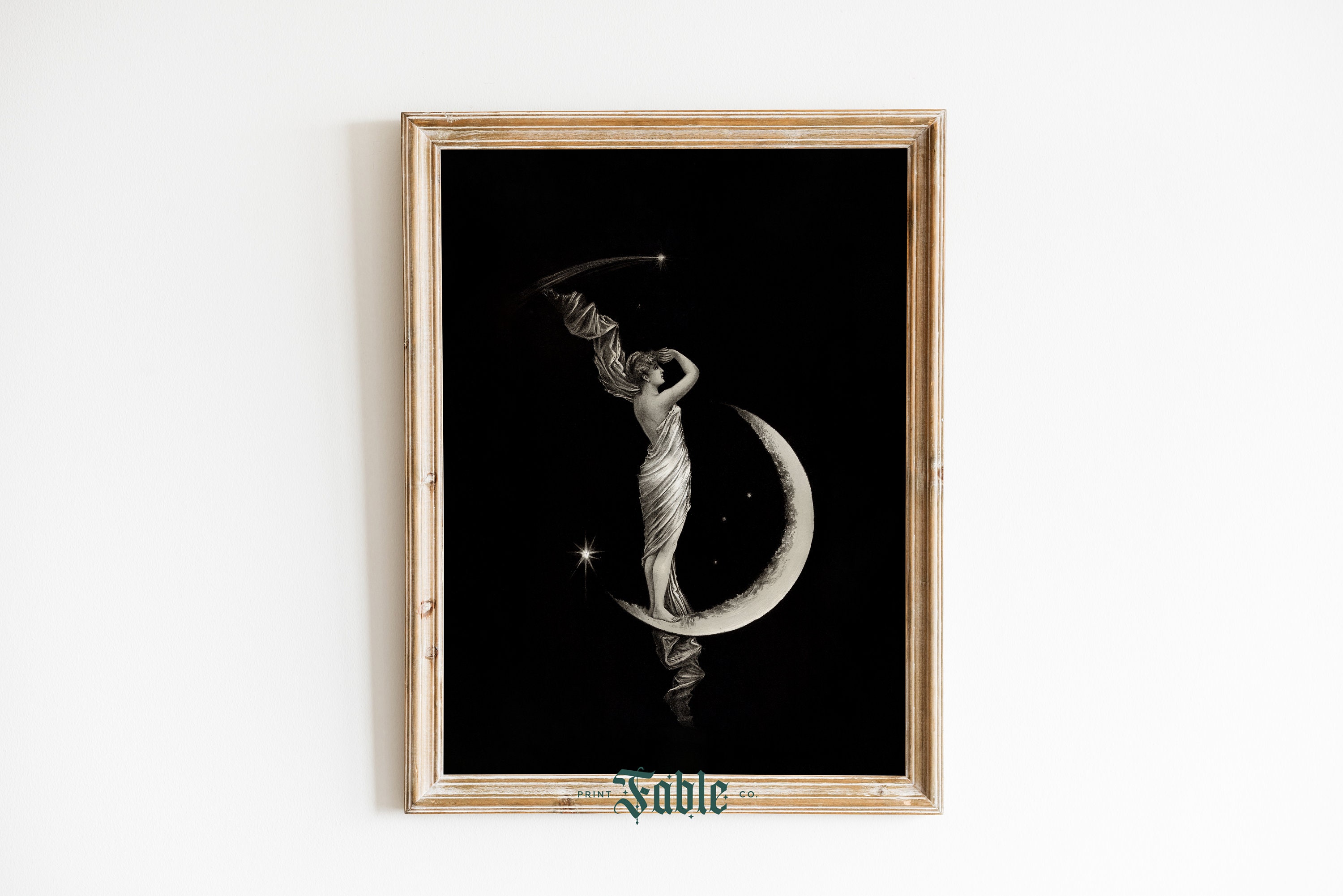 Victorian Moon Goddess Illustration | Celestial Witchy Woman Drawing ...
