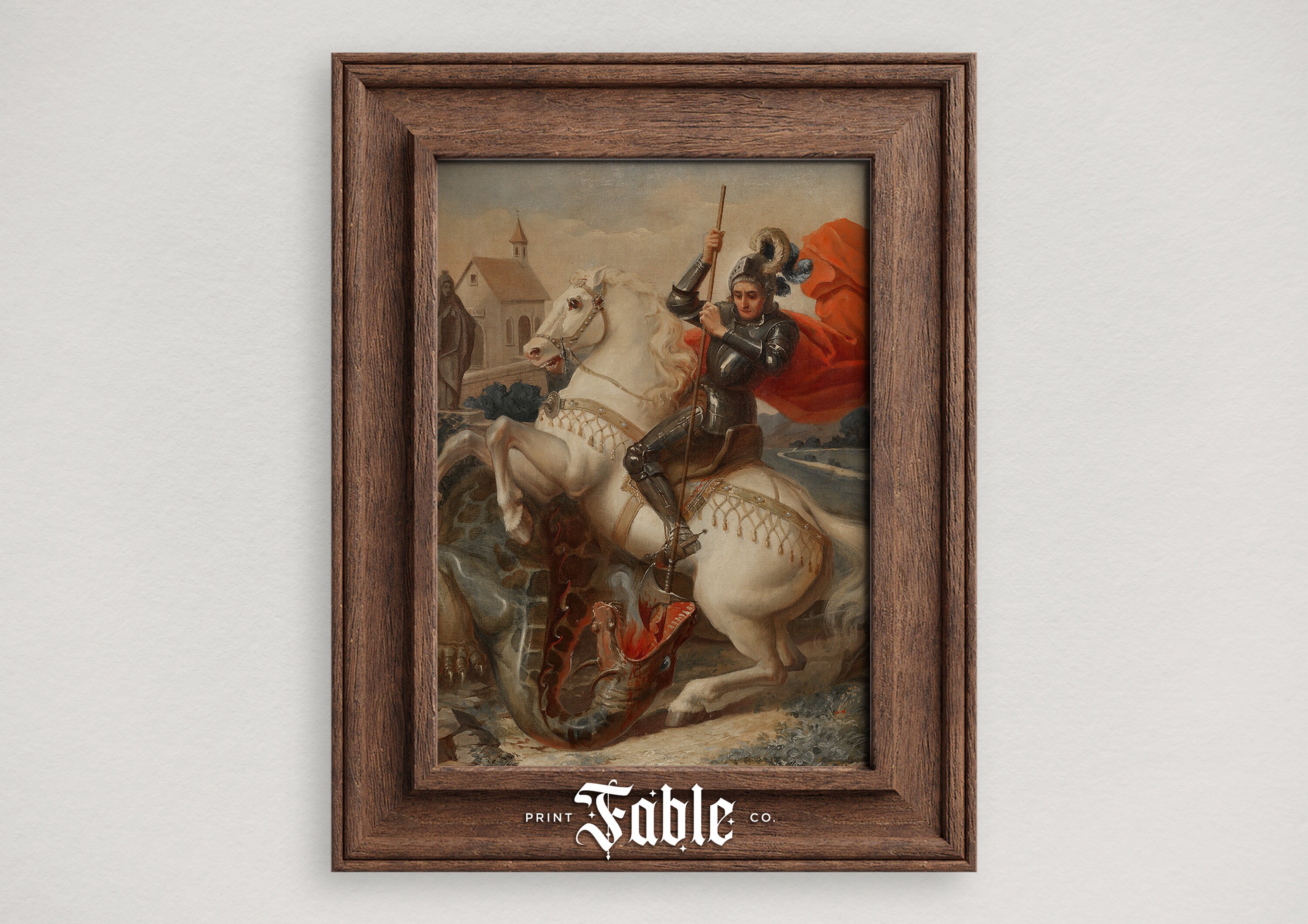 Knight Slaying the Dragon Vintage Medieval Hero Painting Printable Art ...