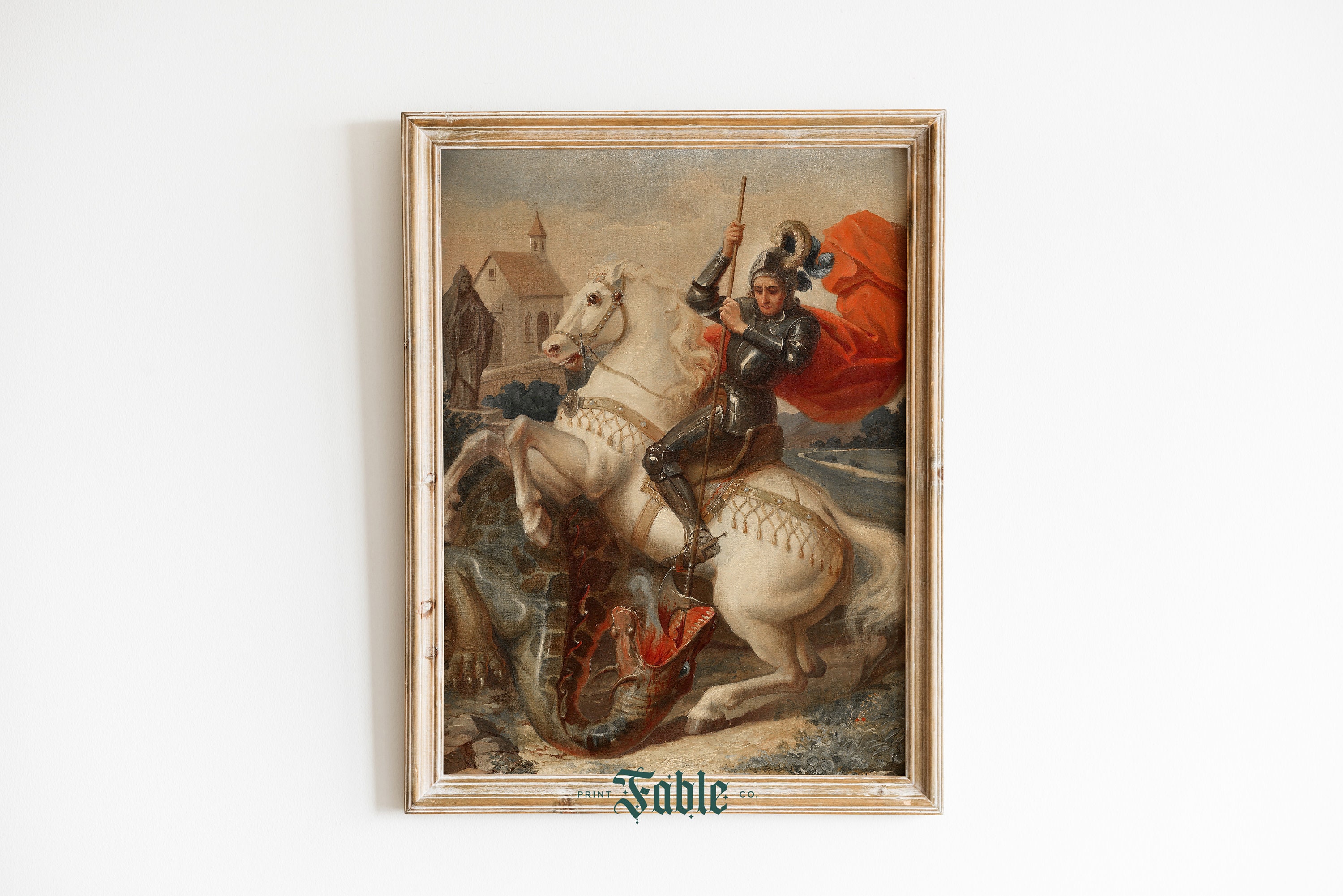 Knight Slaying the Dragon Vintage Medieval Hero Painting Printable Art ...