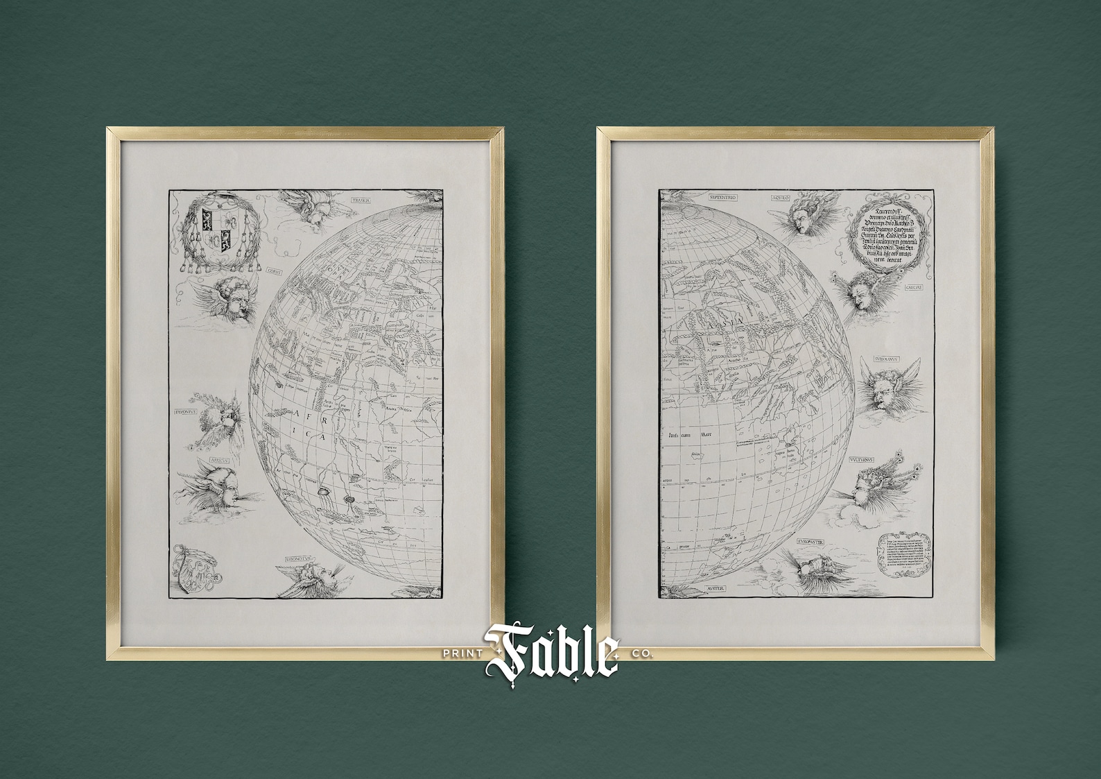 Vintage Map Set of 2 Illustrations | Antique World Map Prints ...