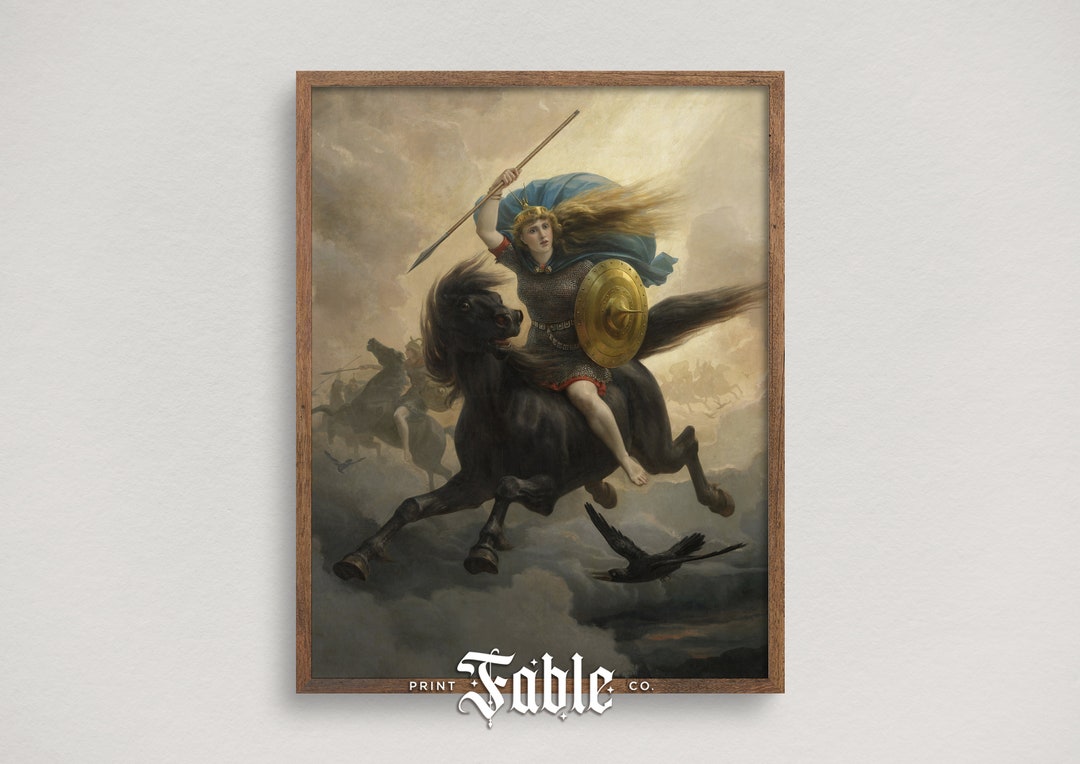 Valkyrie in the Clouds | Vintage Norse Warrior Woman on Horse ...