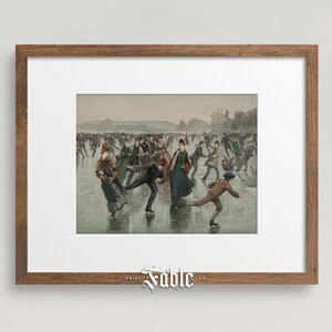 Vintage Ice Skating Artwork | Printable Winter Skaters on Frozen Lake ...