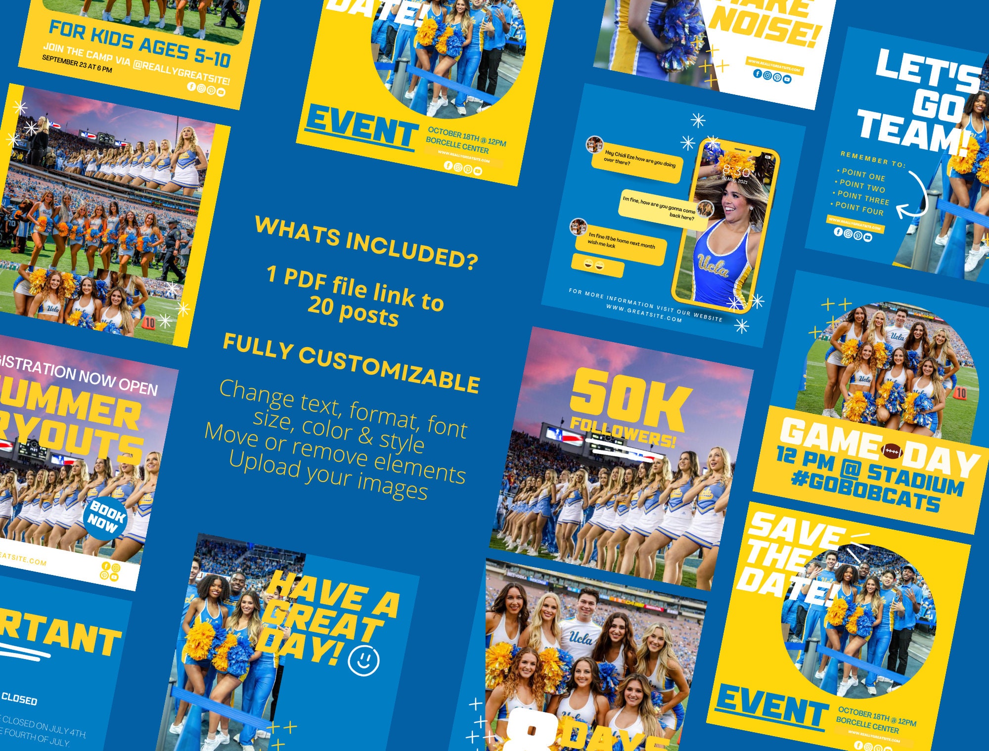 Blue & Gold Yellow Sports Team Instagram Kit Social Media Posts Canva ...