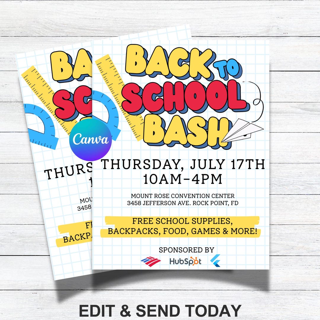 Back to School Bash Flyer for Event, Church, or School | 8.5 X 11in ...