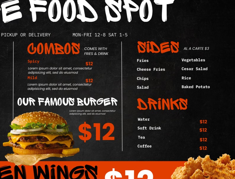 Black & Orange Restaurant Menu Template for Food Truck, Chef, Catering ...