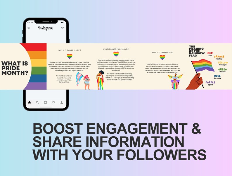Pride Month Instagram Kit Social Media Canva Template LGBT Rainbow Posts June Pride Month ...