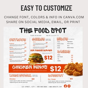 Canva Menu Template | Restaurant Menu for Social Media | Editable ...