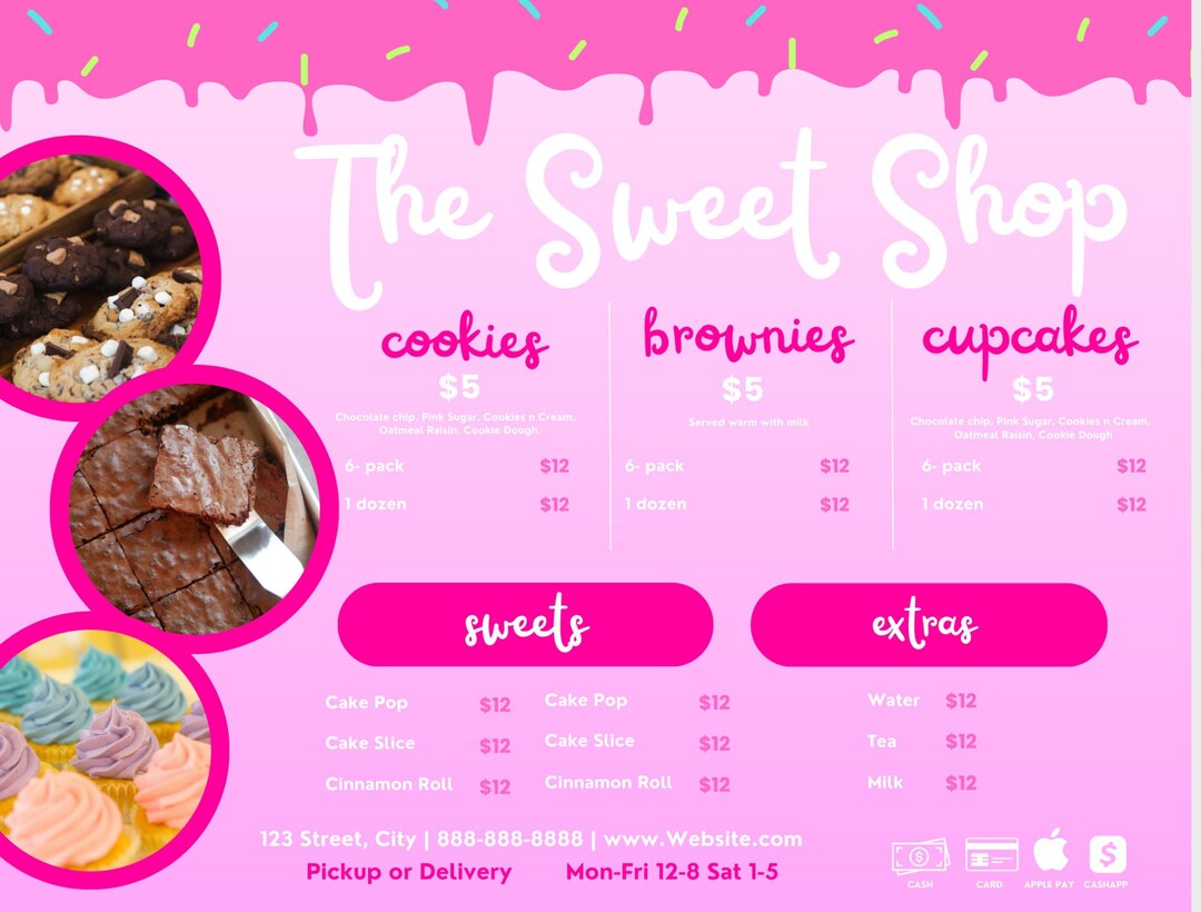 Pink Bakery Menu Canva Template | Editable & Printable | Restaurant ...