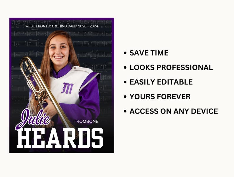 6 Canva Templates for Marching Band, Colorguard | Media Day, Senior ...