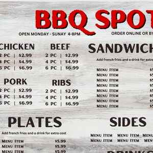 Rustic BBQ Restaurant Menu Canva Template | Editable & Printable | Food ...