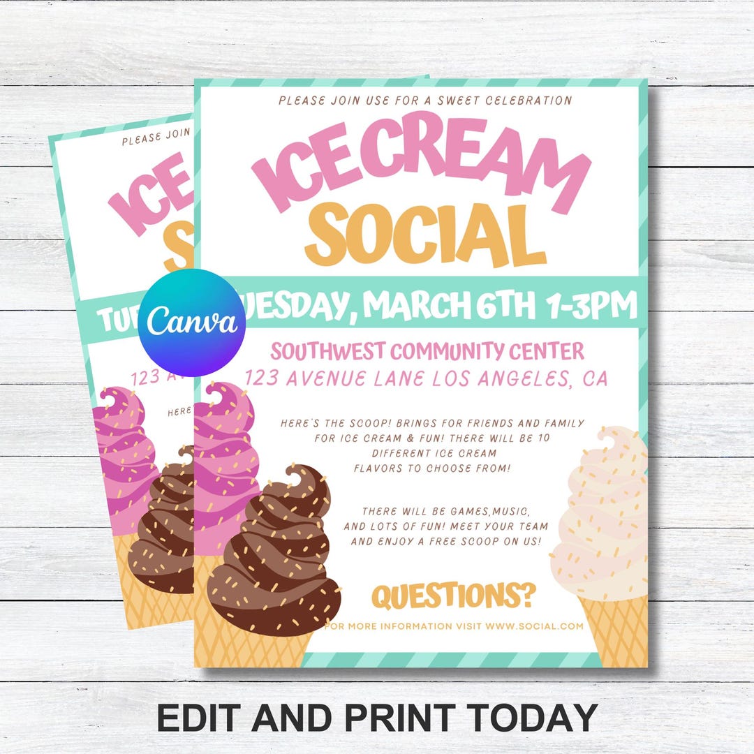 Ice Cream Social Flyer for School Fundraiser, Church, or Event | Canva ...