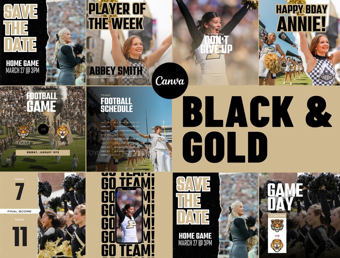 Black & Gold Athletic Sports Instagram Posts Canva Instagram Template ...