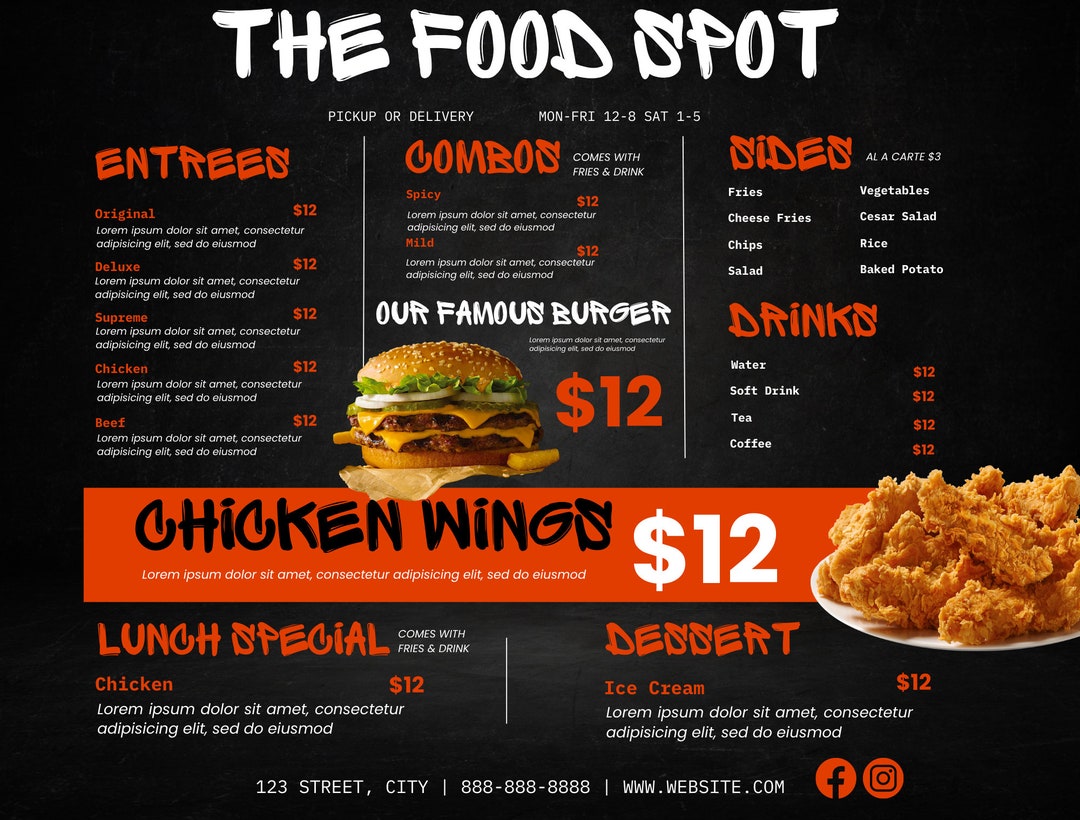 Black & Orange Restaurant Menu Template for Food Truck, Chef, Catering ...