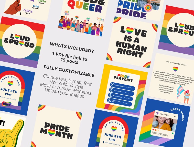 Pride Month Instagram Kit Social Media Canva Template LGBT Rainbow Posts June Pride Month ...