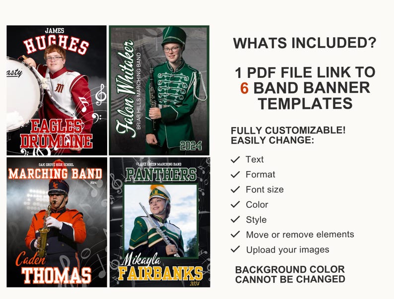 6 Canva Templates for Marching Band, Colorguard | Media Day, Senior ...