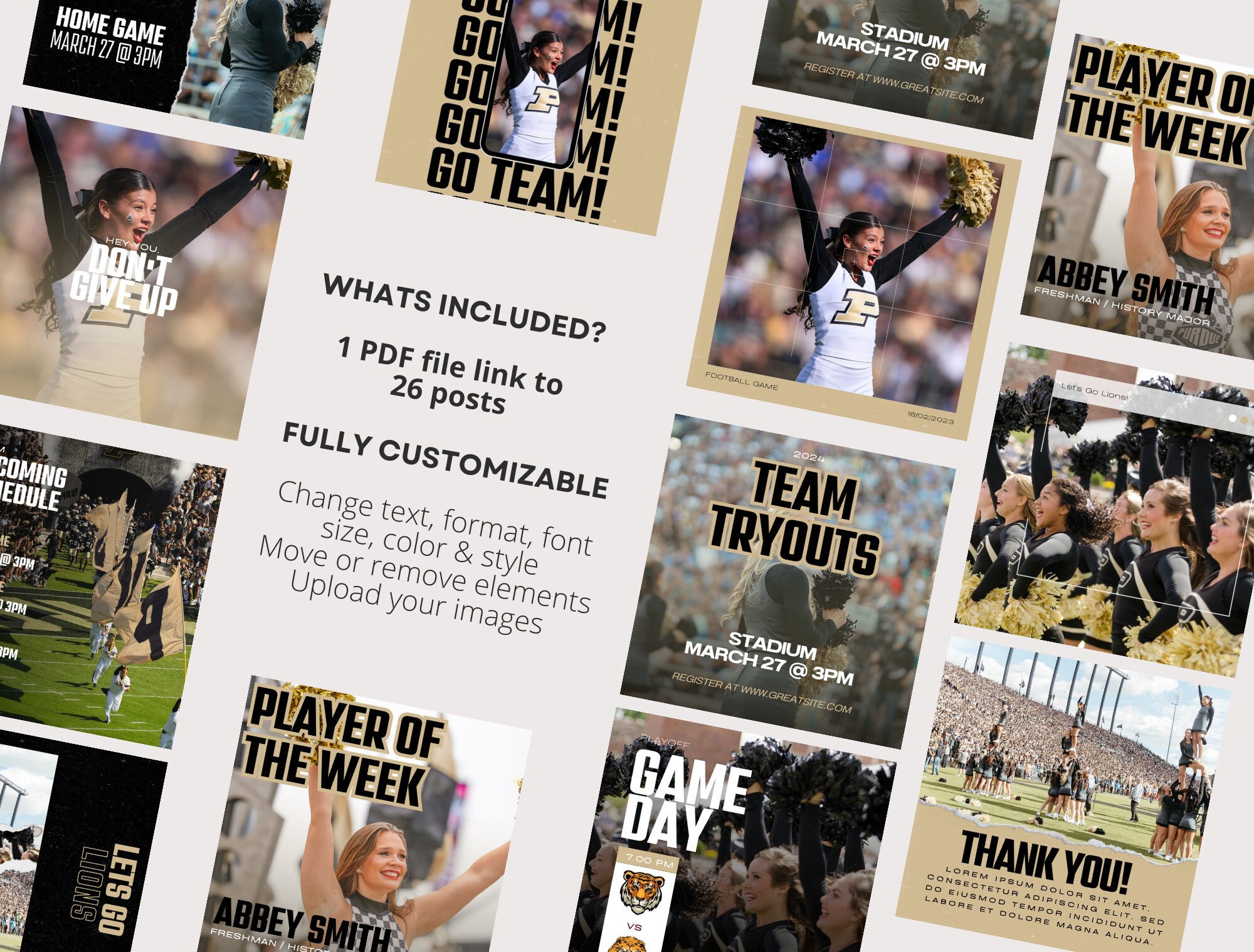 Black & Gold Athletic Sports Instagram Posts | Canva Instagram Template ...